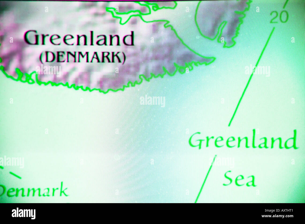 Close-up map of the country of Greenland located in northern North ...
