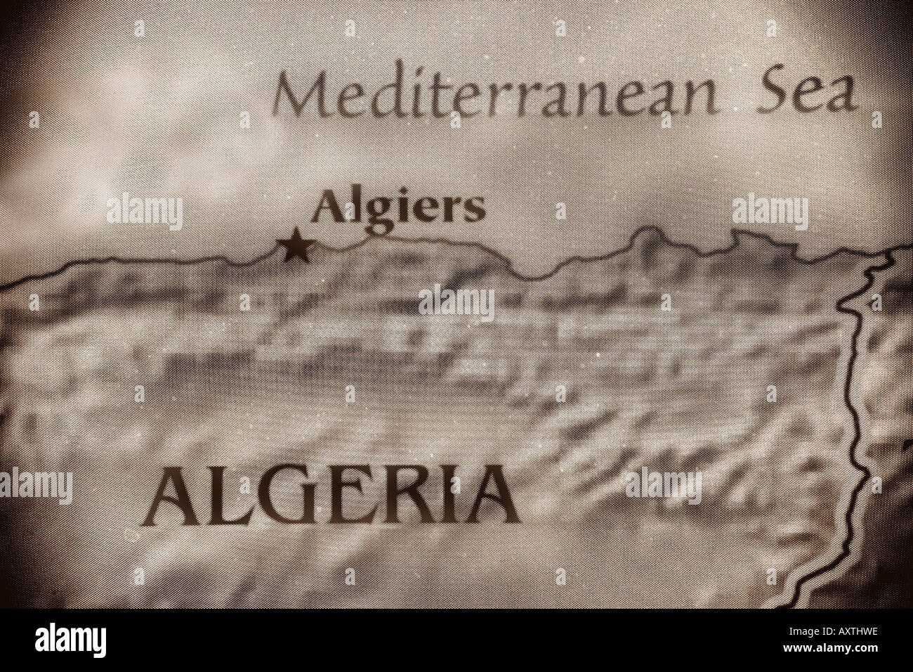 Close-up map showing the country of Algeria in Northern Africa Stock ...