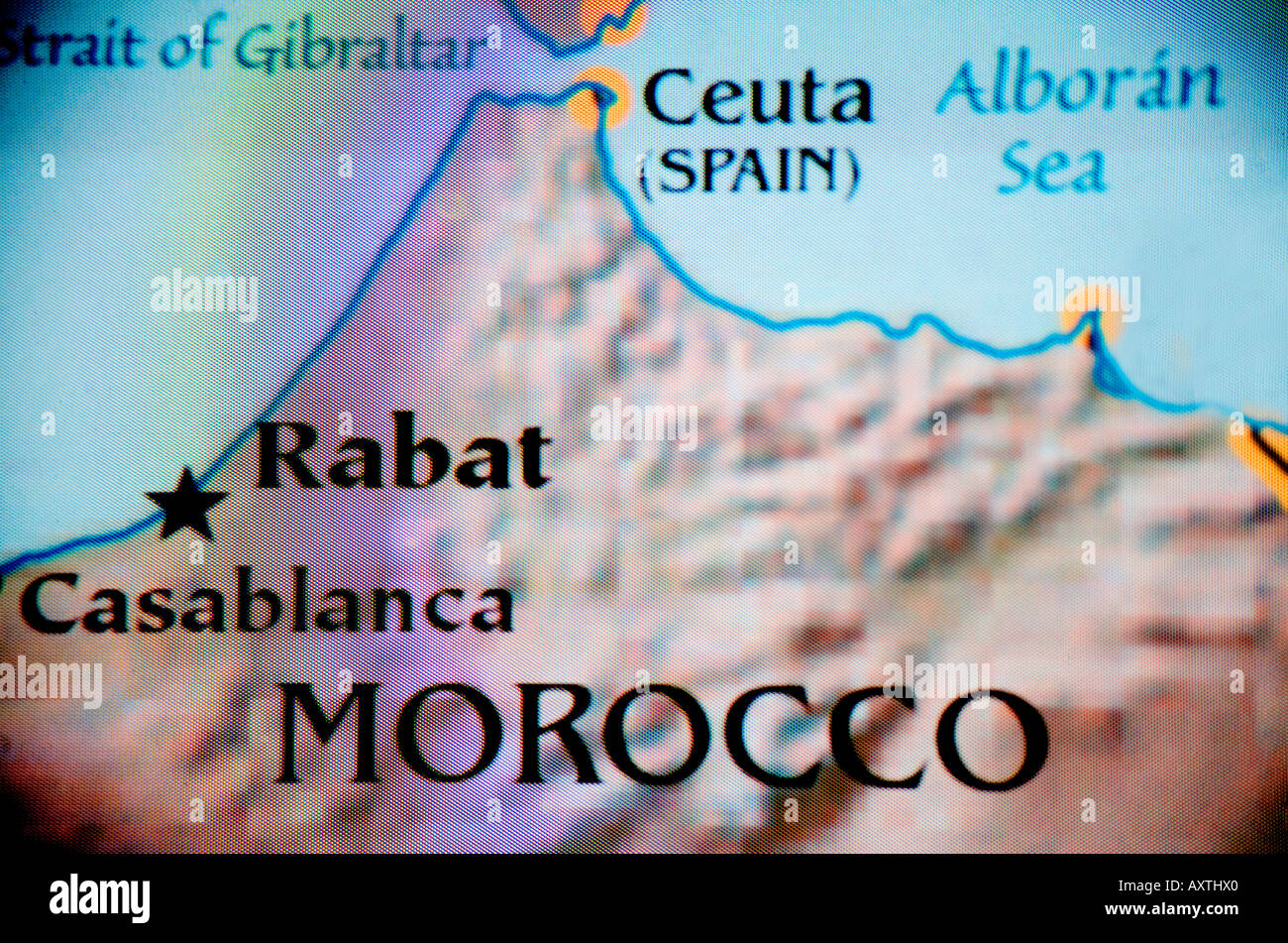 Close-up map showing the country of Morocco in Northern Africa Stock ...