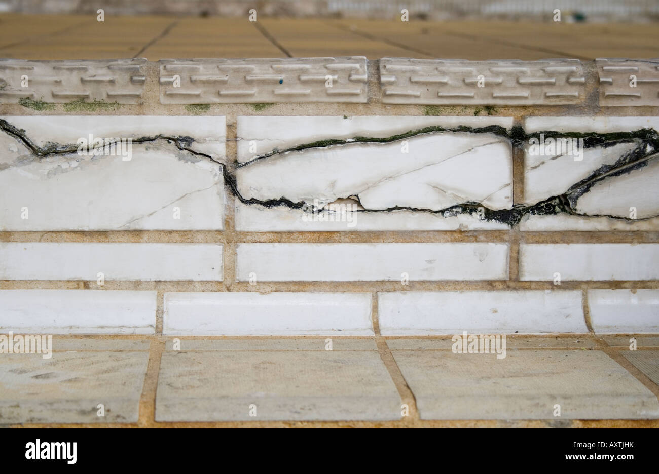 Interior of the Leeds International Pool showing cracked tiles with a ...