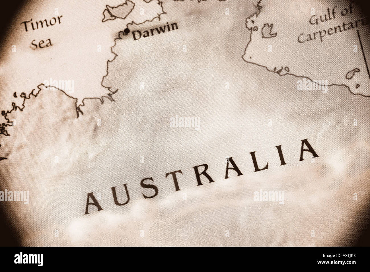 Close-up map showing northern tip of the country of Australia Stock ...