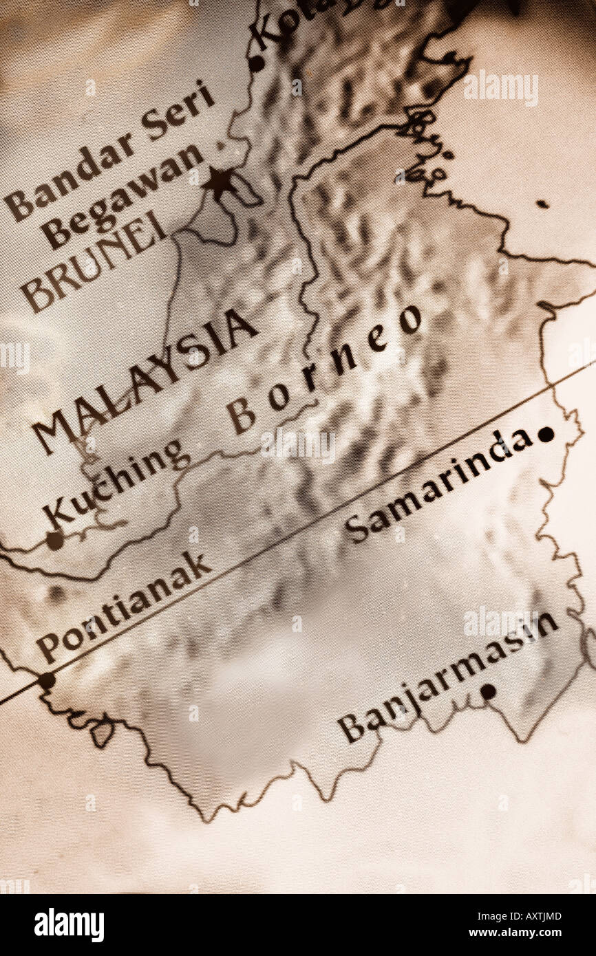 Current map showing the countries of Brunei, Malaysia, and Borneo Stock ...
