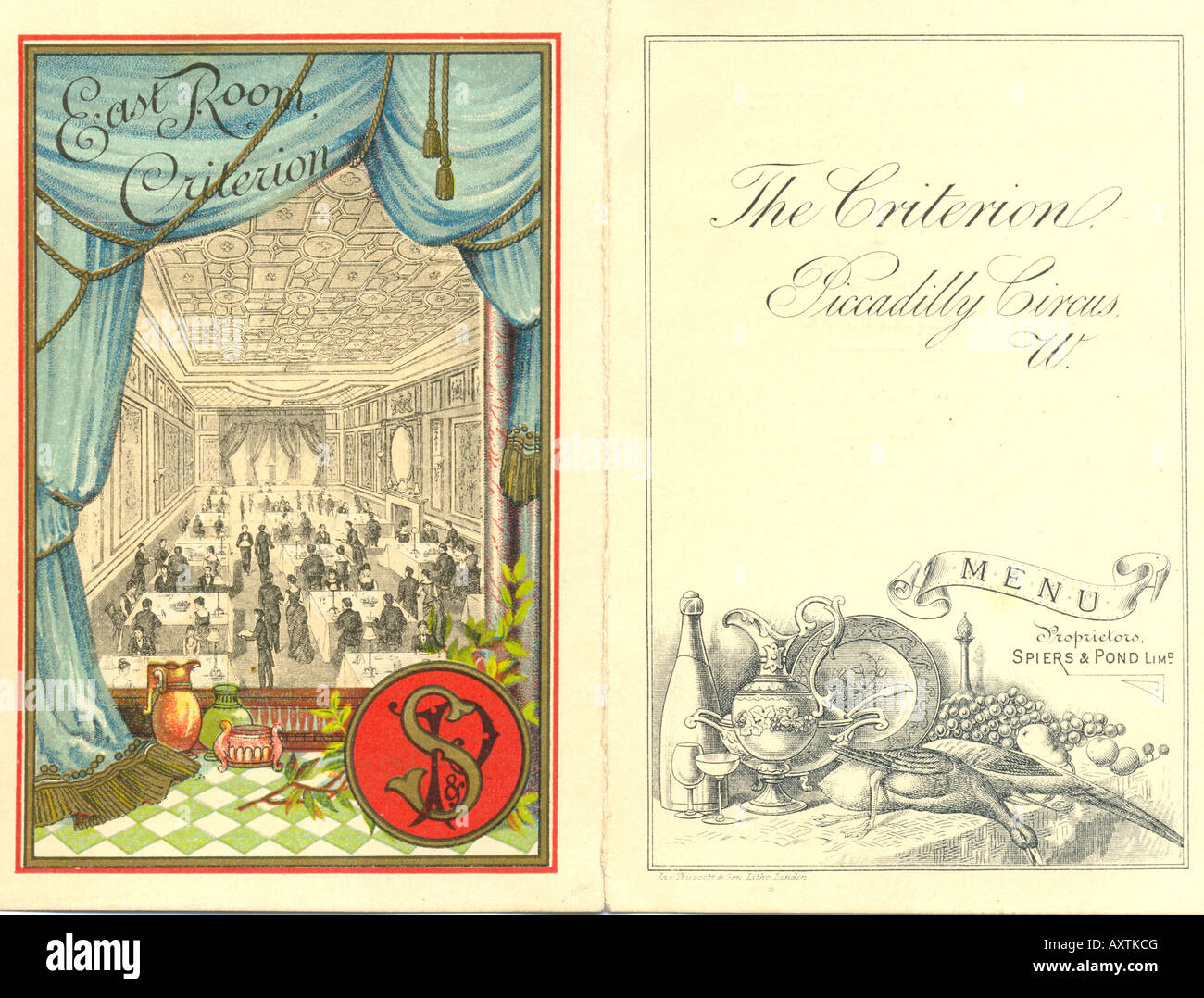 1887 menu for The Criterion, London W Stock Photo - Alamy