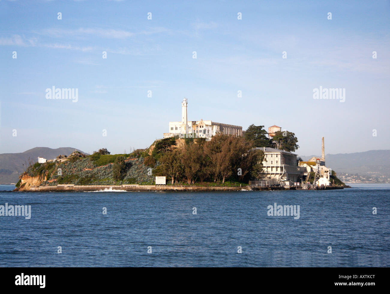 Island of Alcatraz as seen from the tourist ferry boat.San Francisco ...