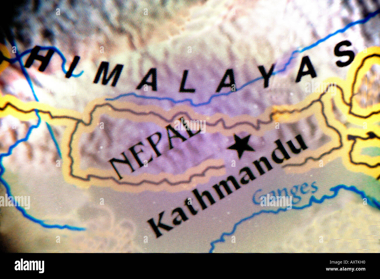 Current map of the country of Nepal and the Himalayas mountain range ...