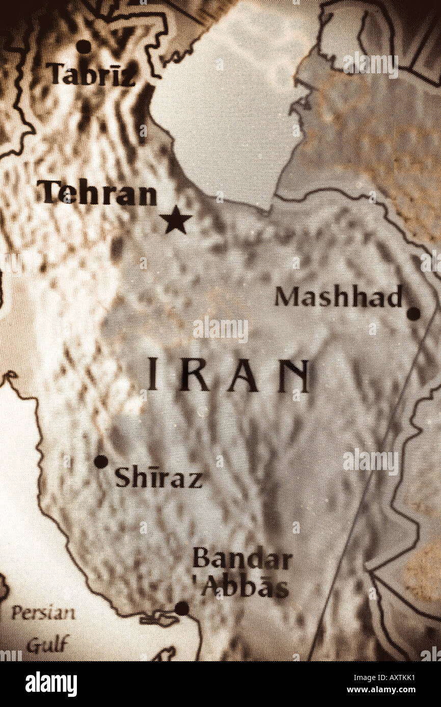 Close-up map of the country Iran located in the Middle East Stock Photo ...
