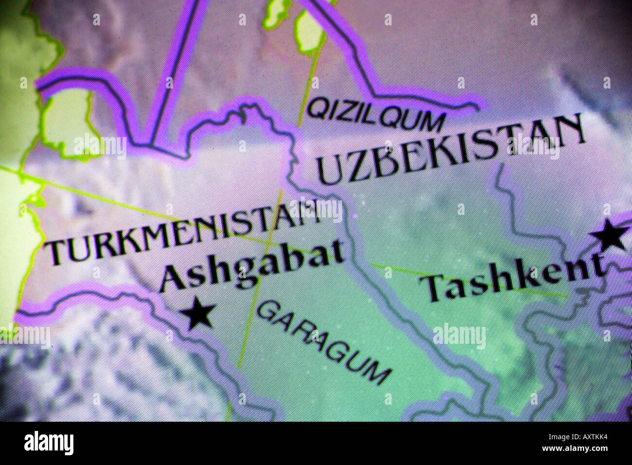 Close-up map of the countries Turkmenistan and Uzbekistan in Central ...