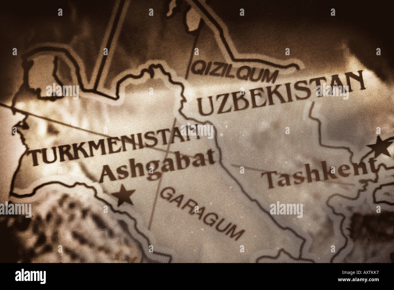 Close-up map of the countries Turkmenistan and Uzbekistan in Central ...