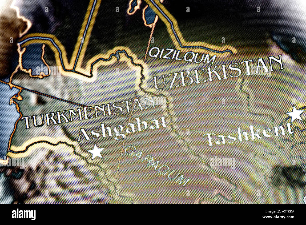 Close-up map of the countries Turkmenistan and Uzbekistan in Central ...