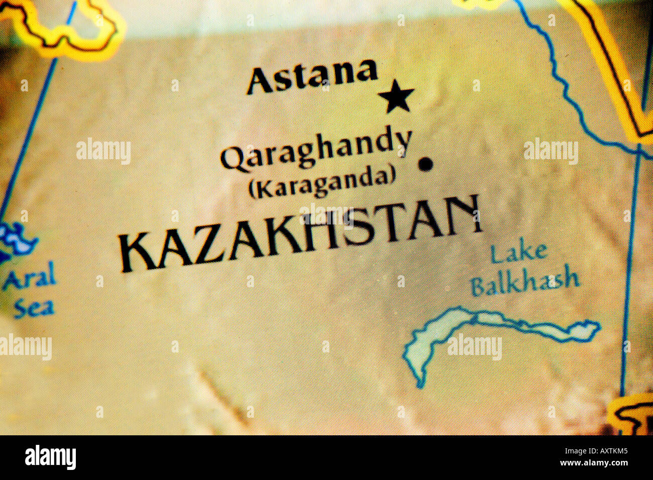 Close-up map of the country of Kazakhstan in Central Asia Stock Photo ...