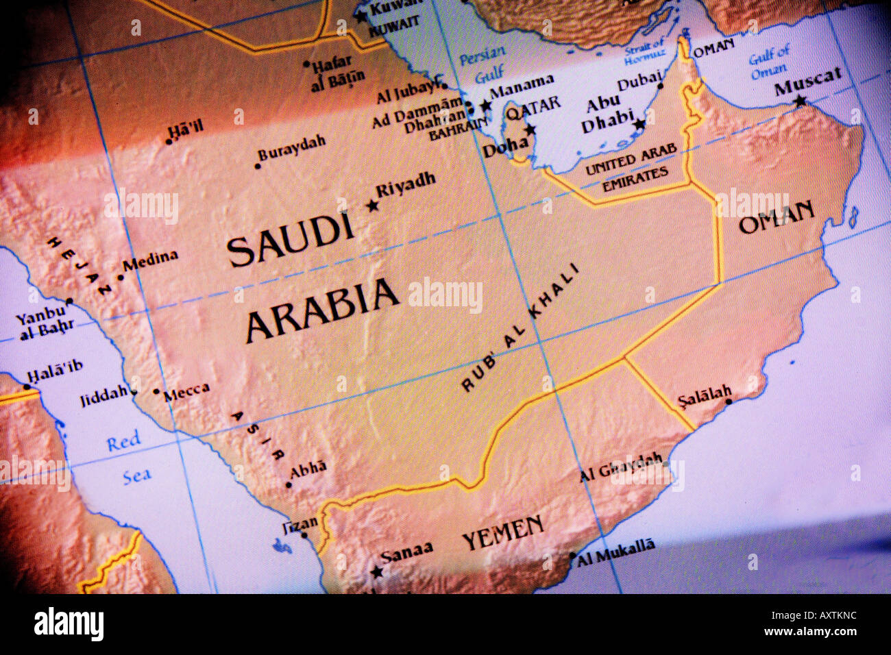 Close-up map of Saudi Arabia in the Middle East Stock Photo - Alamy