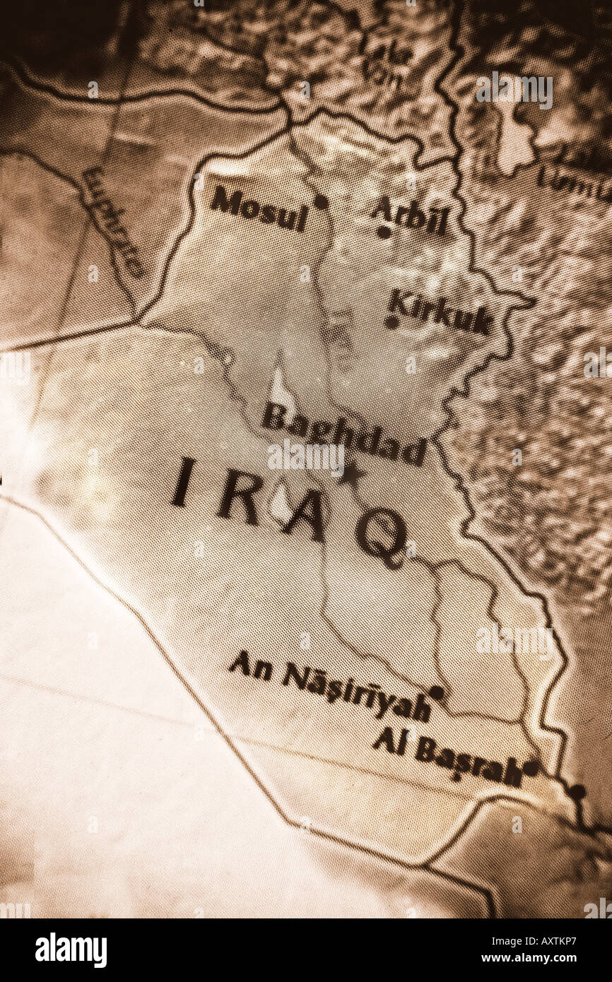 Current close-up map of Iraq in the Middle East Stock Photo - Alamy