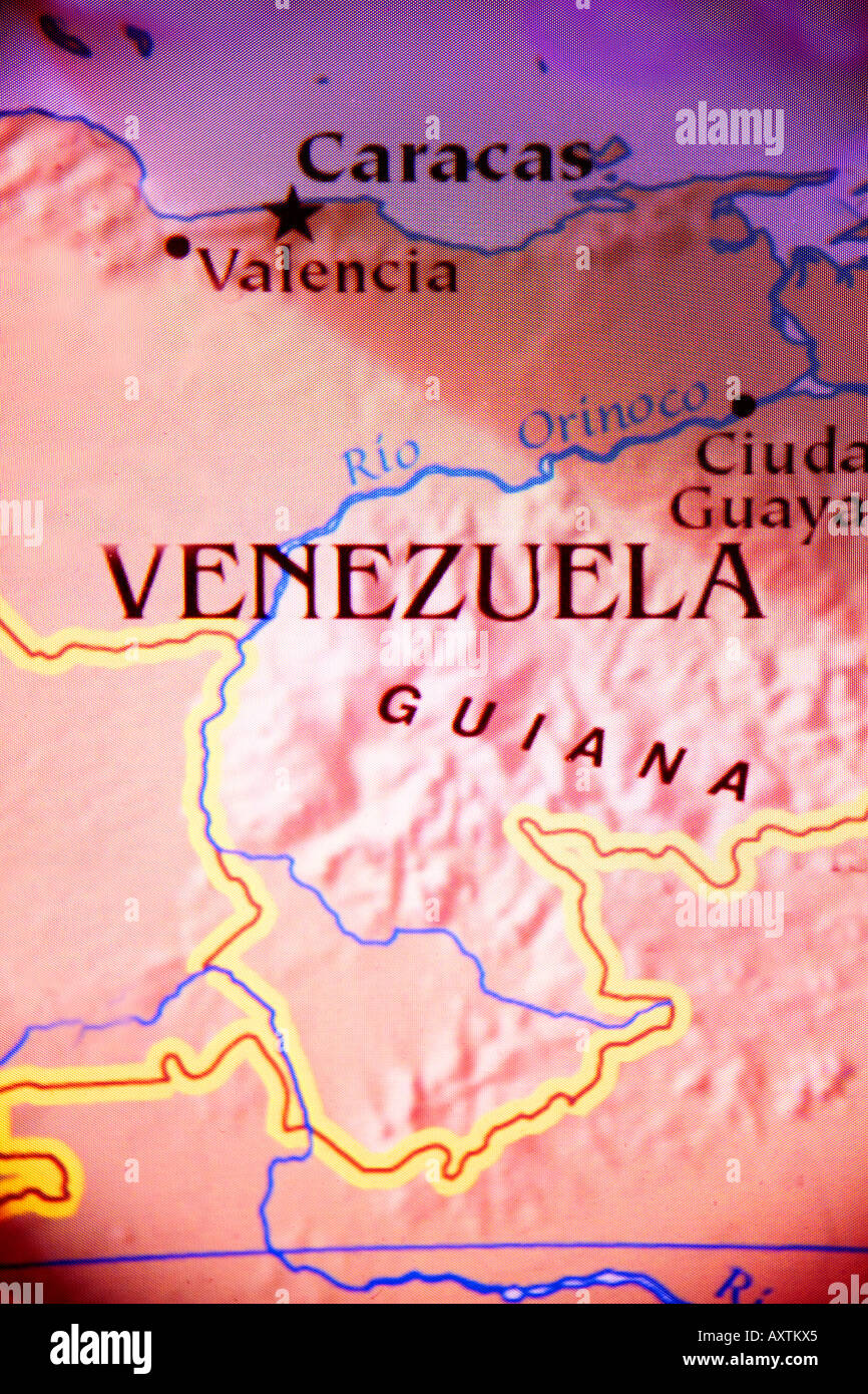 Close-up map of the country of Venezuela in South America Stock Photo ...