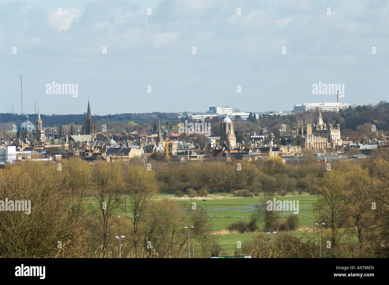 The dreaming spires of Oxford from the south in spring sunshine Stock ...