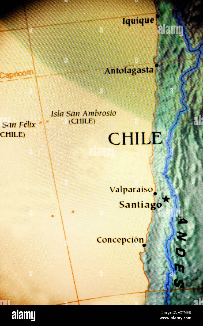 Close-up map of the country of Chile in South America Stock Photo - Alamy