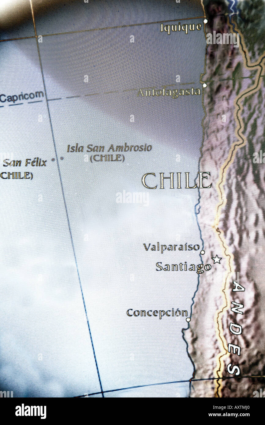 Close-up map of the country of Chile in South America Stock Photo - Alamy