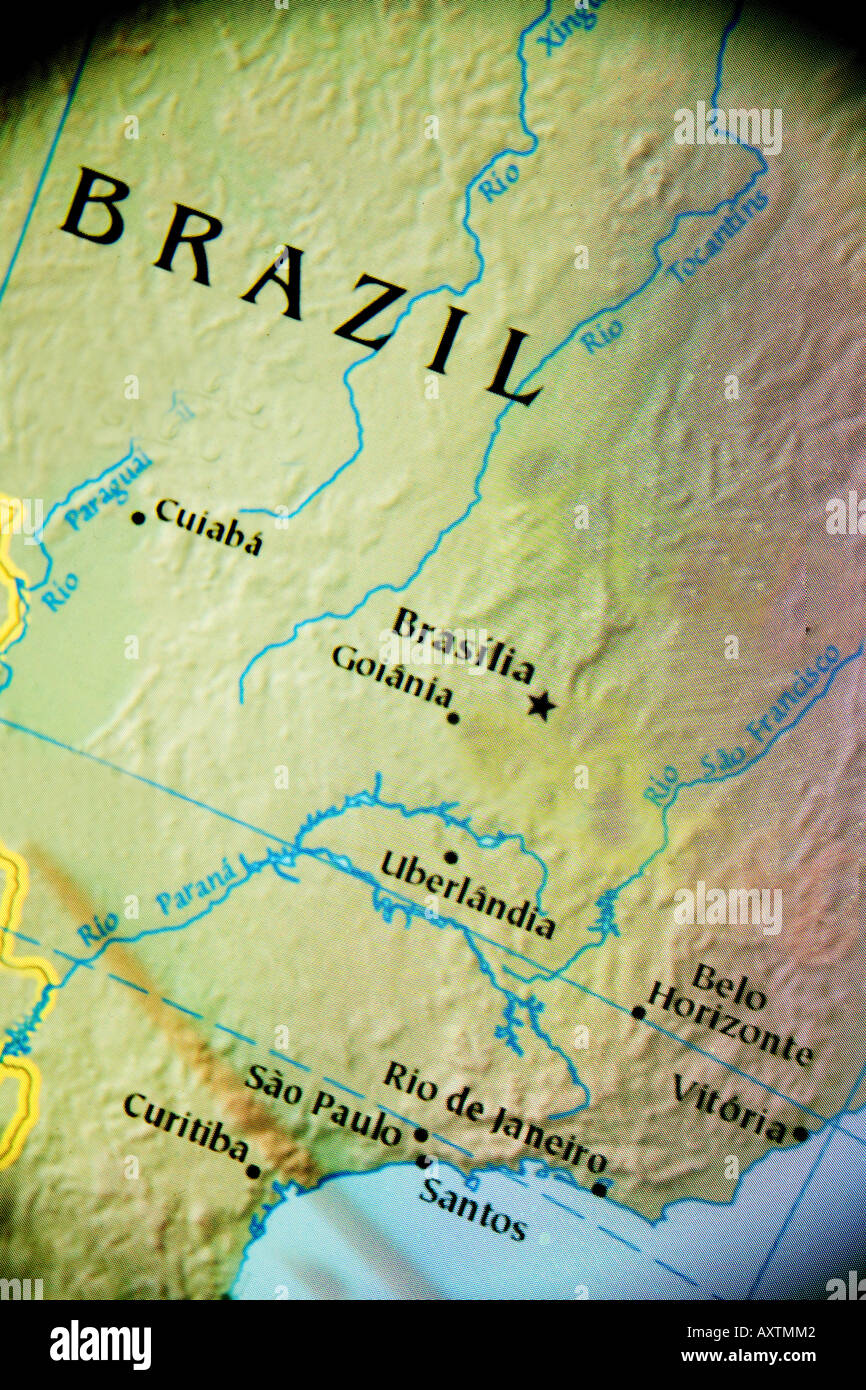 Close-up map of the country of Brazil in South America Stock Photo - Alamy