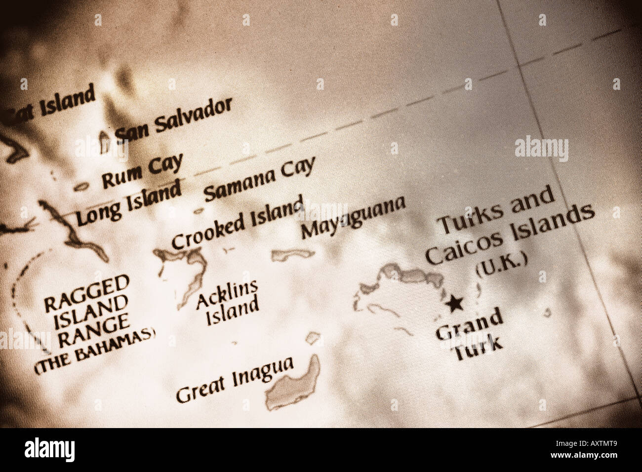 Close-up map showing Turks and Caicos Islands in the Caribbean Stock ...