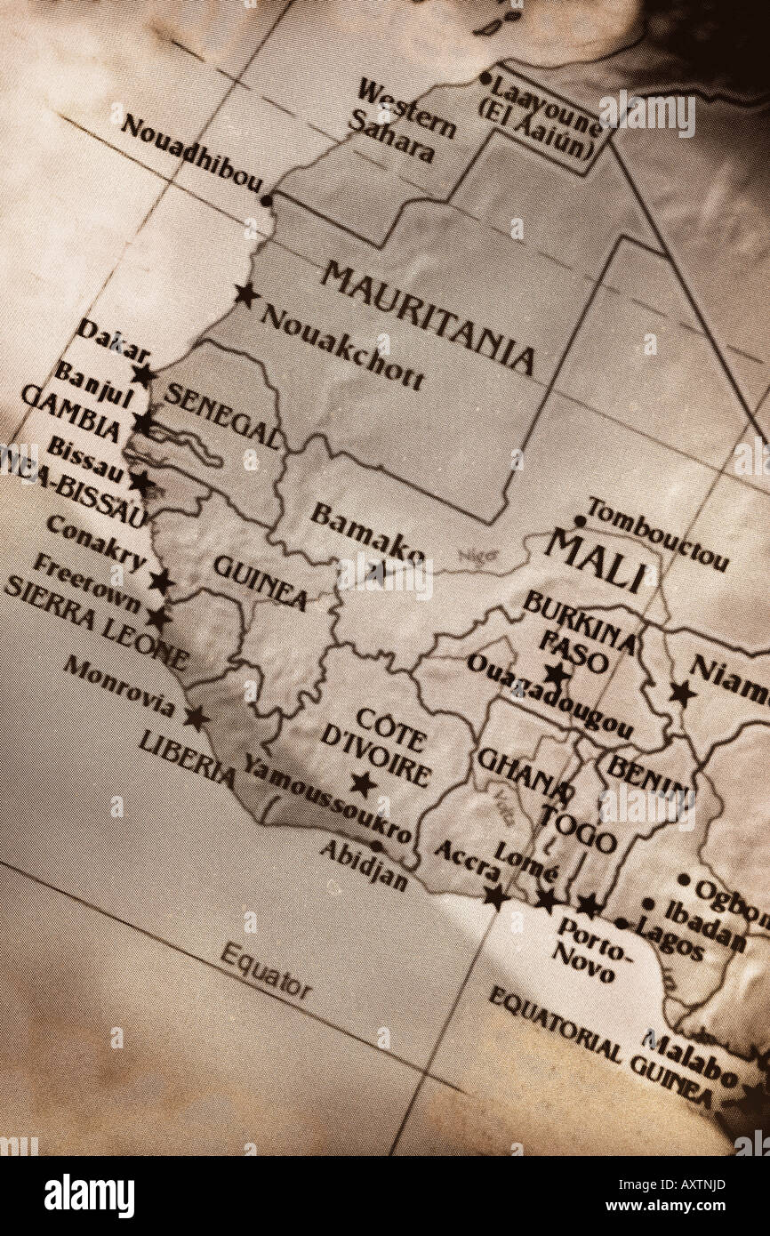 Current map showing the western countries on the continent of Africa ...