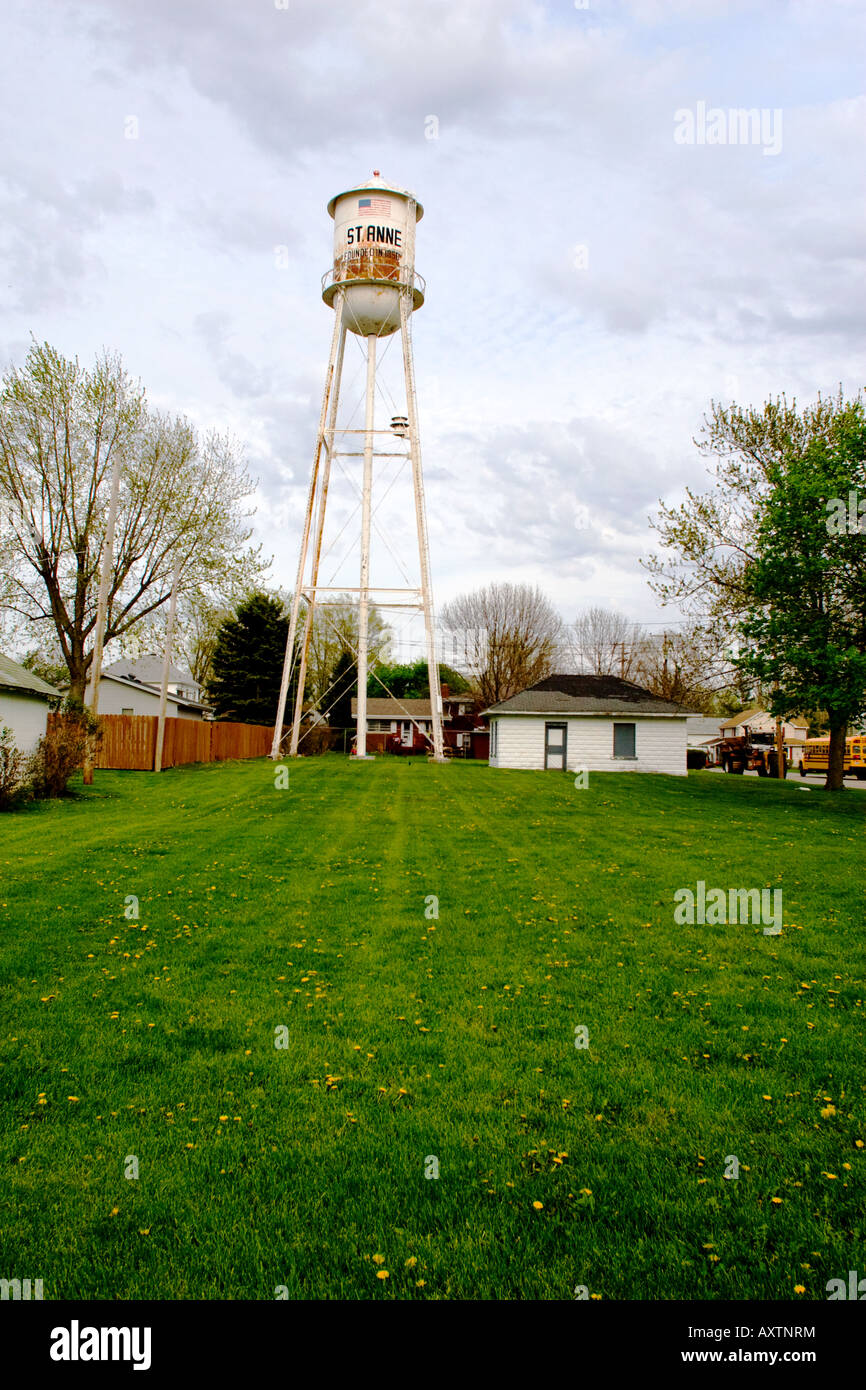 A small town water tower rises above St. Anne, IL Stock Photo - Alamy