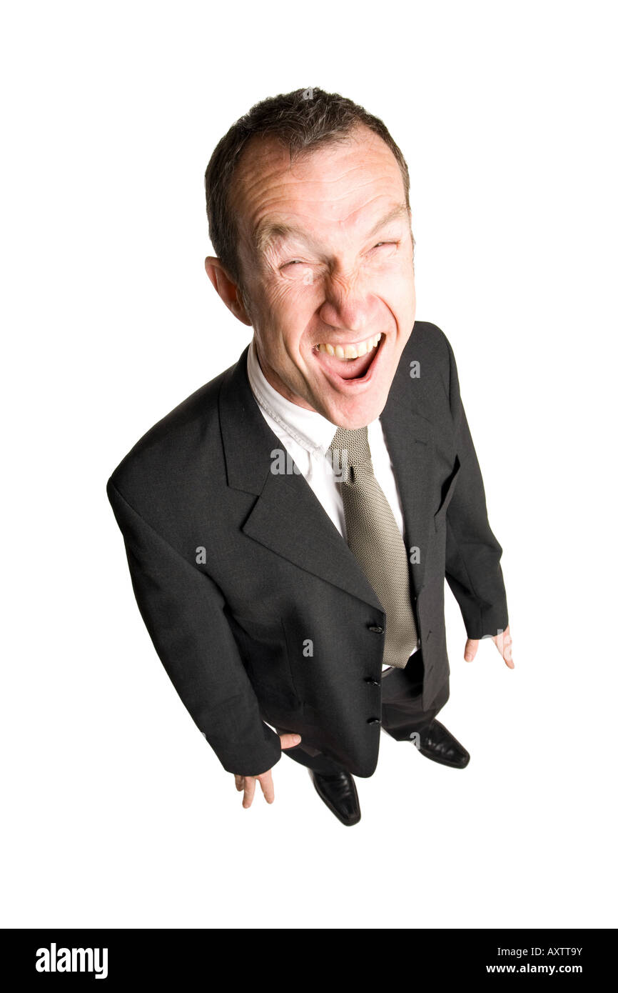 Business man standing in a black suit. The view is from the top-down ...