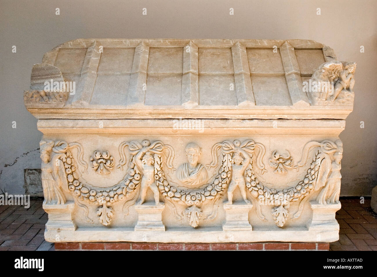 Huge marble coffin like container, sarcophagus, Ephesus Museum, Selcuk ...