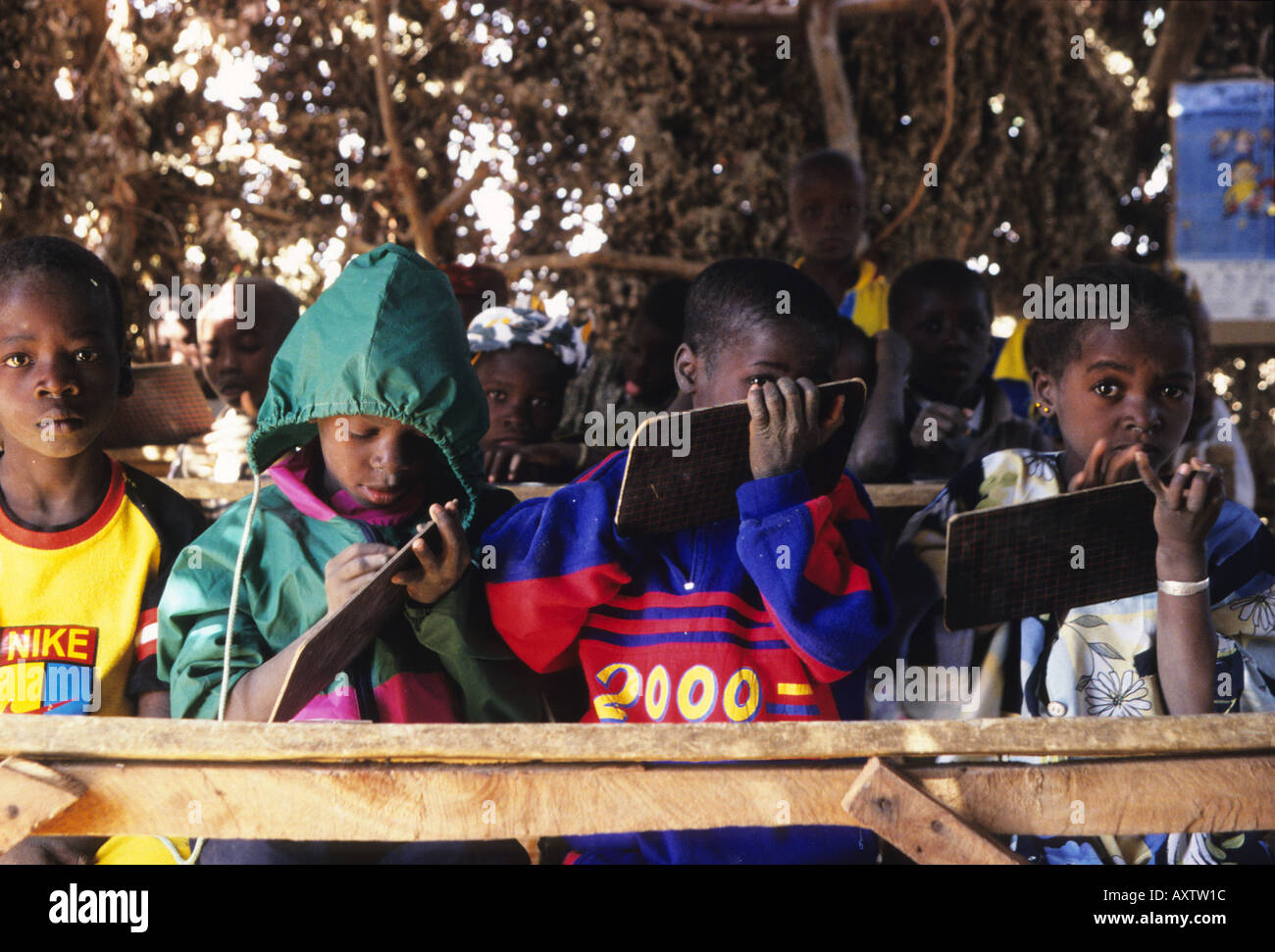 African children writing on blackboards in the classroom, Mali, West ...
