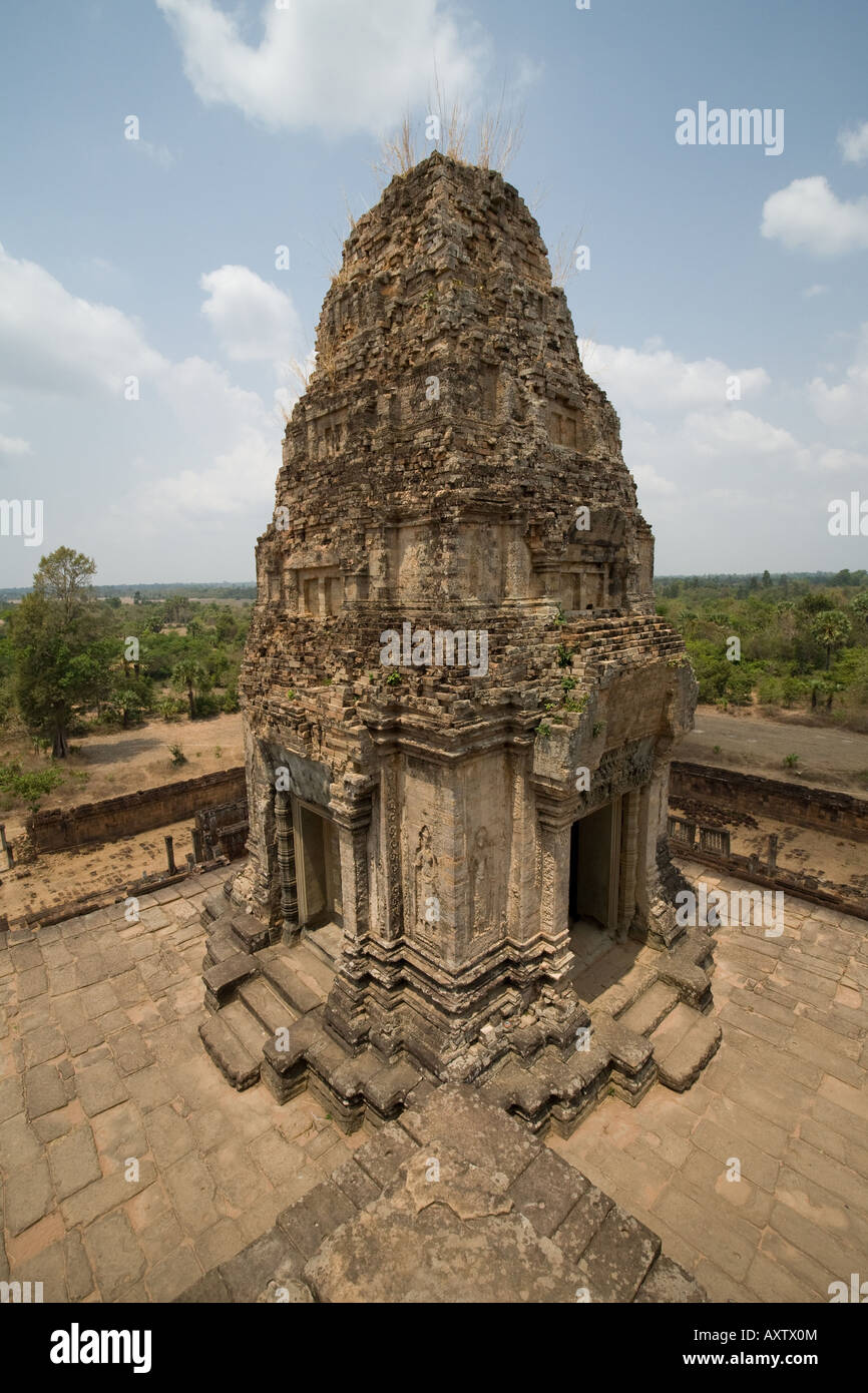 One of the towers at Preah Rup Temple in Cambodia near Angkor Wat Stock ...