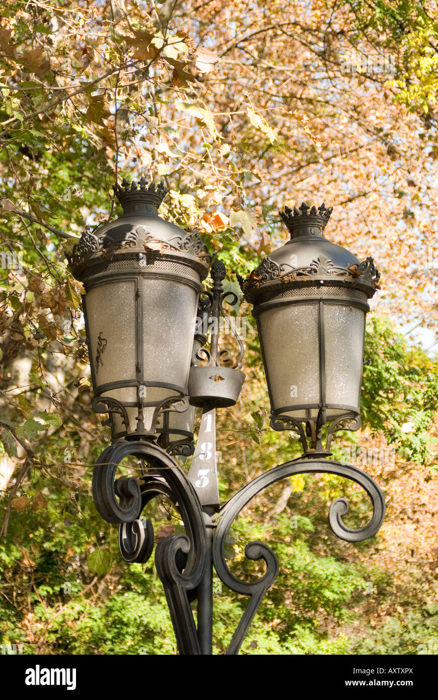 Ornate lamp post in a park in Madrid city centre, Spain Stock Photo - Alamy