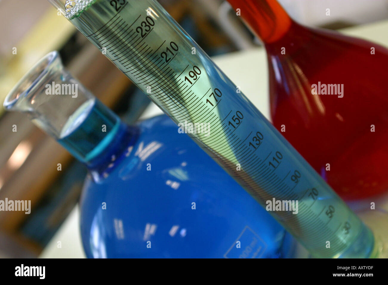 Laboratory flasks glassware in 6th form lab Stock Photo - Alamy