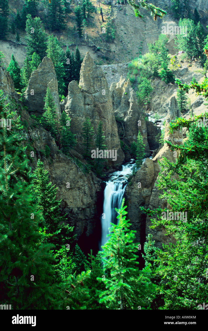 Little waterfall Yellowstone national park wilderness mountains tourism ...