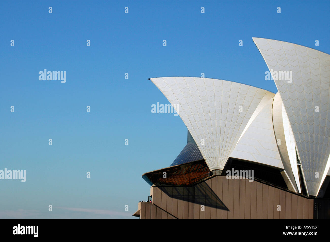 Sydney Opera House taken from a close up abstract angle with a blue sky ...