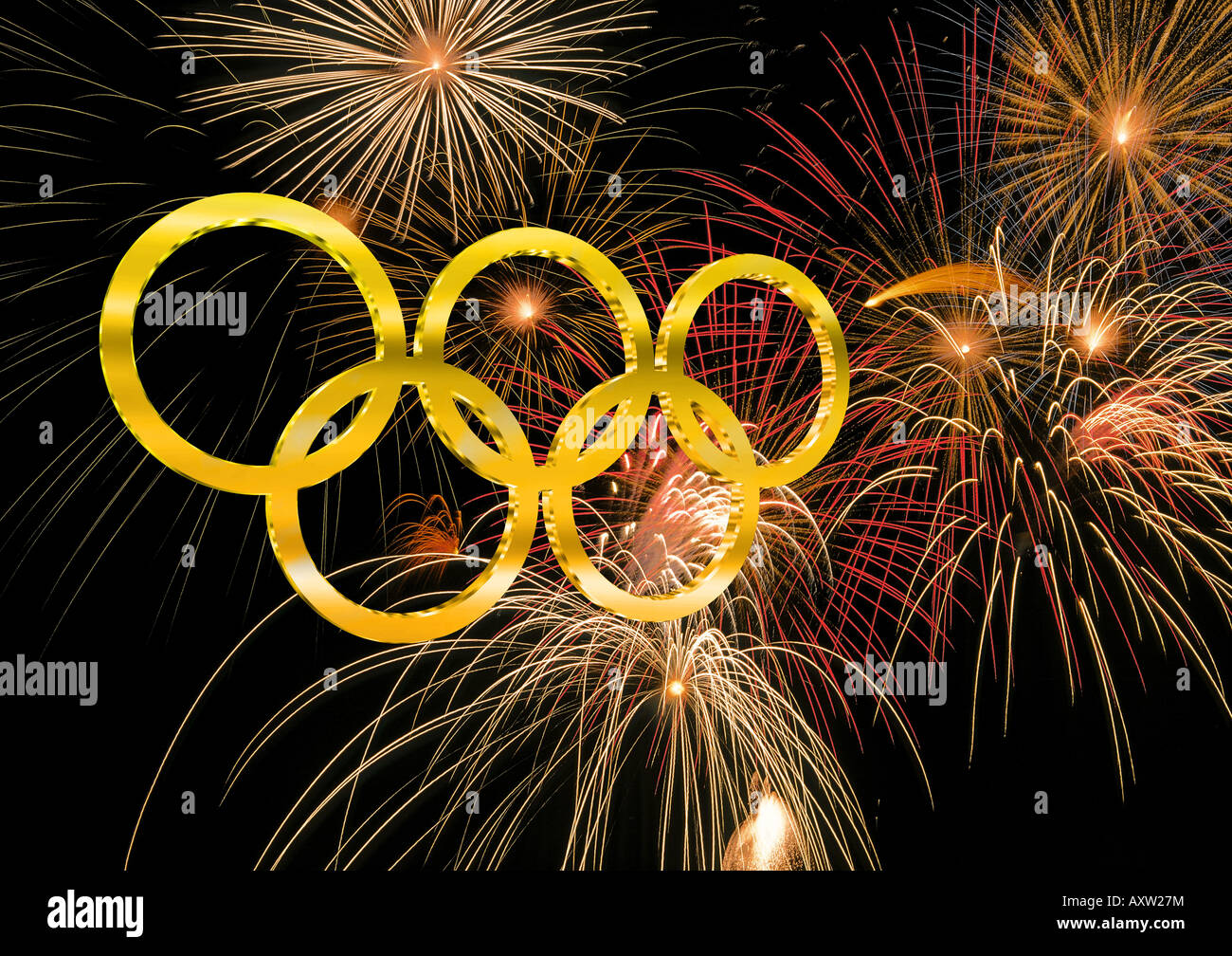 Artistic interpretation golden olympic rings hi-res stock photography ...
