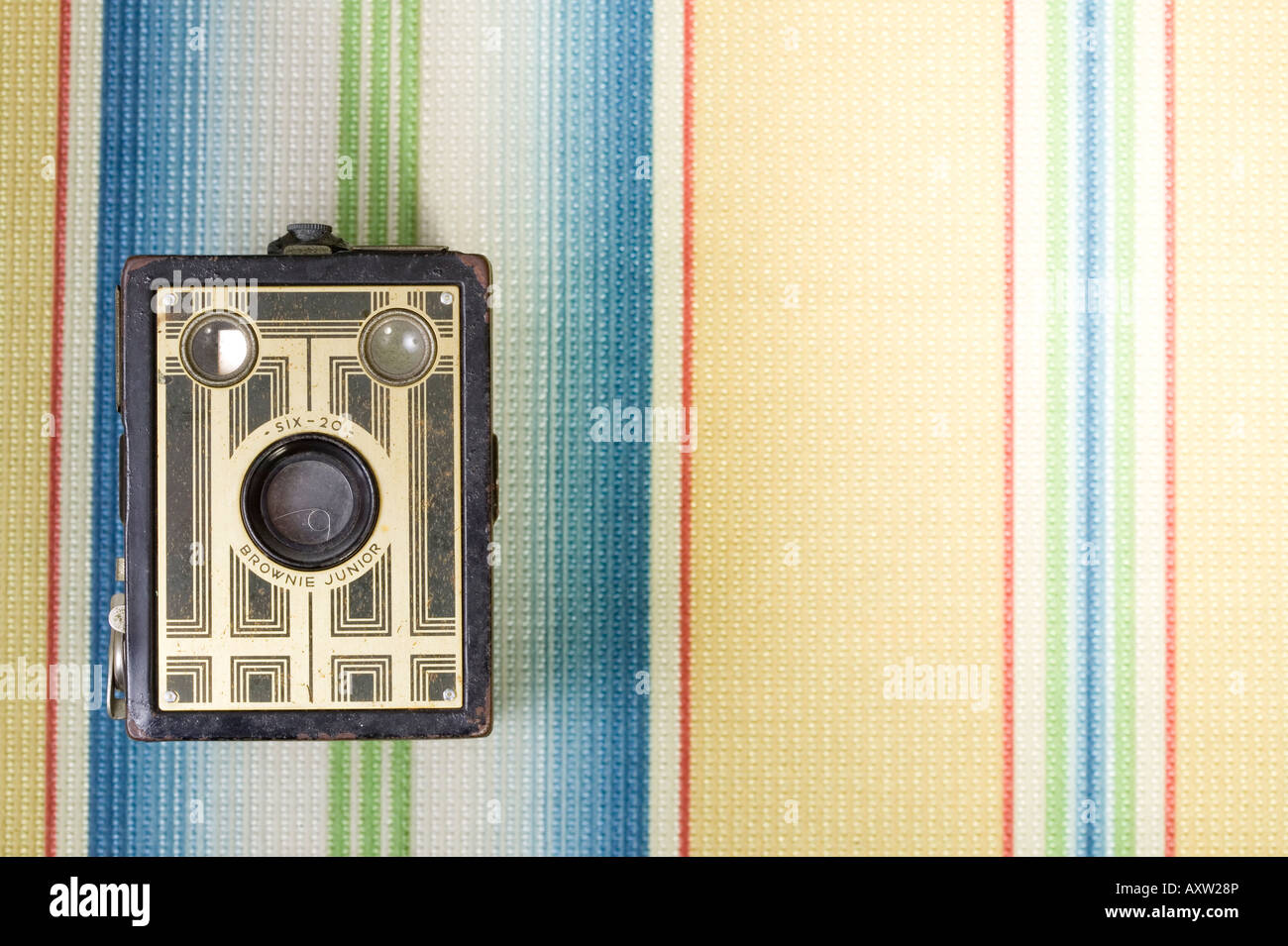 Still life old camera on striped background, metaphor for travel Stock ...