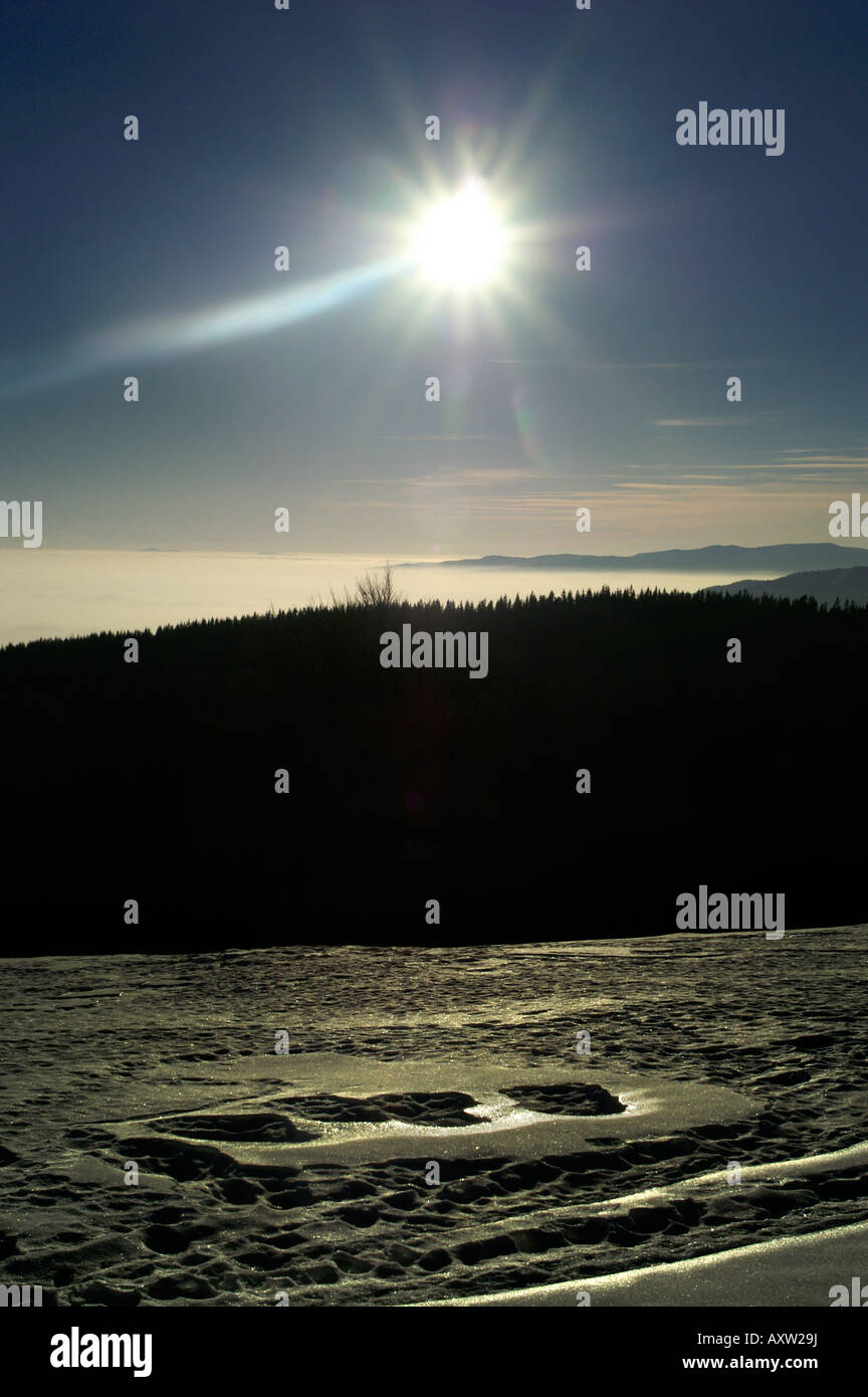 Sun comet snow Tatra mountains Tatry hill blue sky valley Slovakia ...
