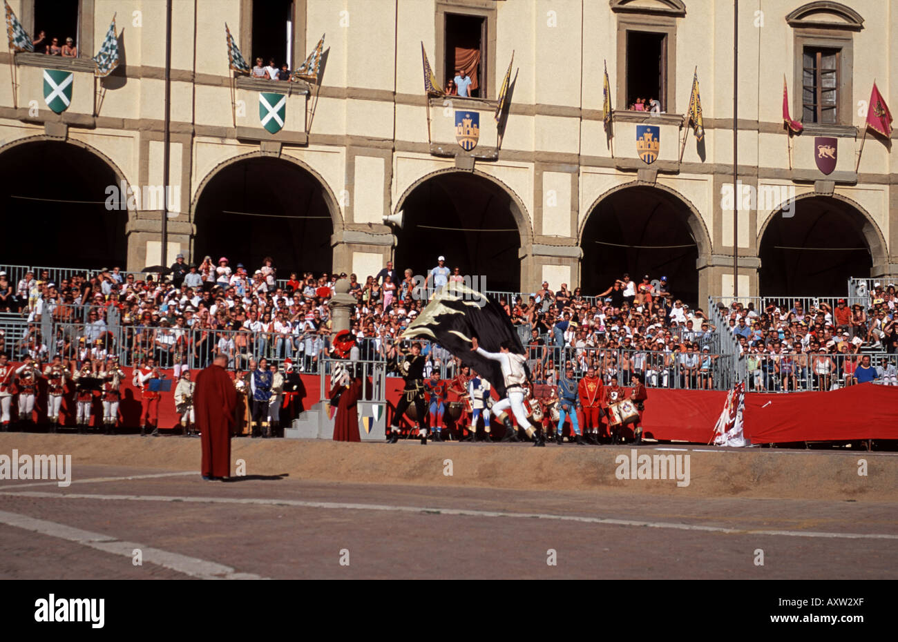 Flag throwing at the Giostra del Saraceno Arezzo in Tuscany Italy Stock ...