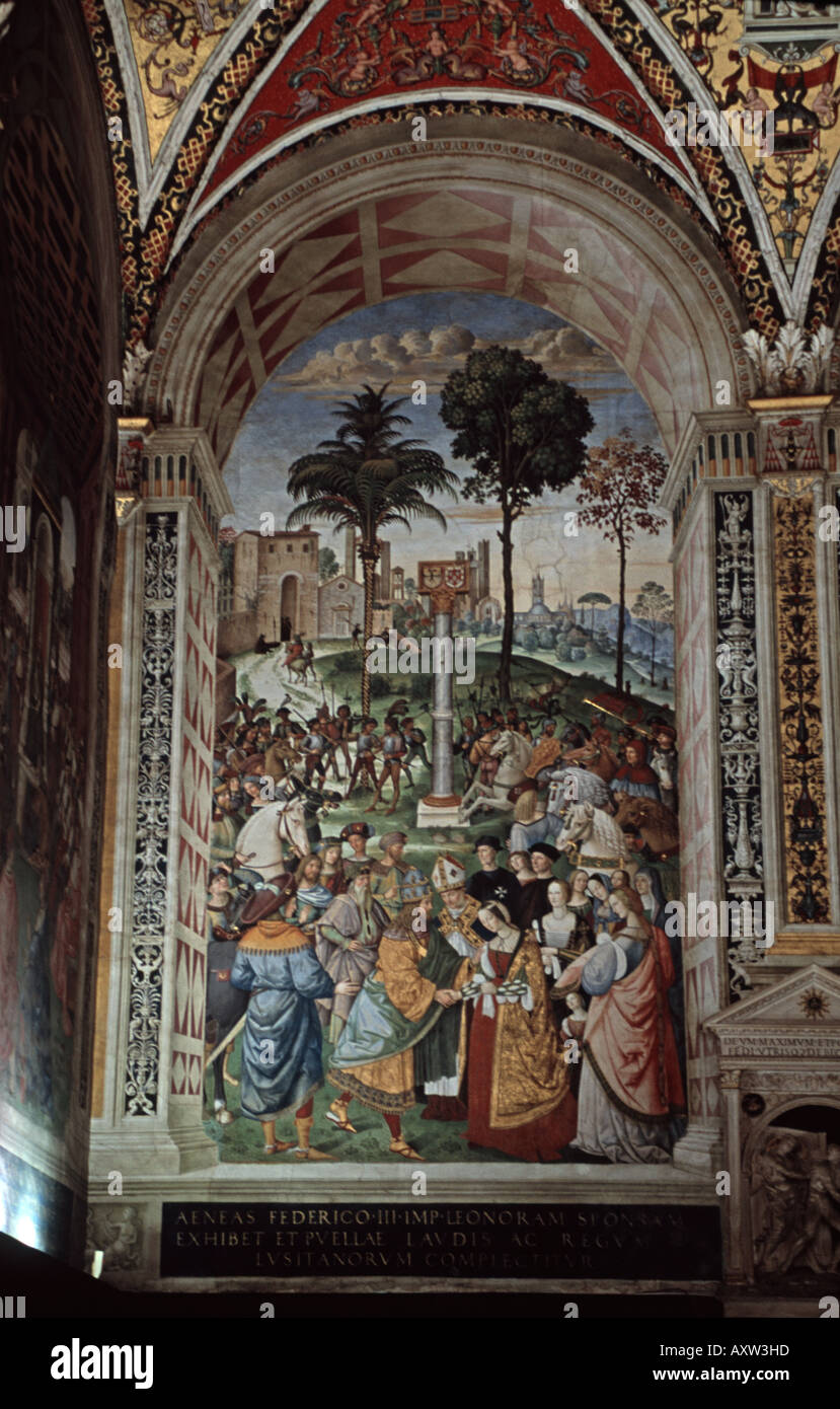 Fresco by Pinturicchio in the Piccolomini Library Siena Duomo Stock ...