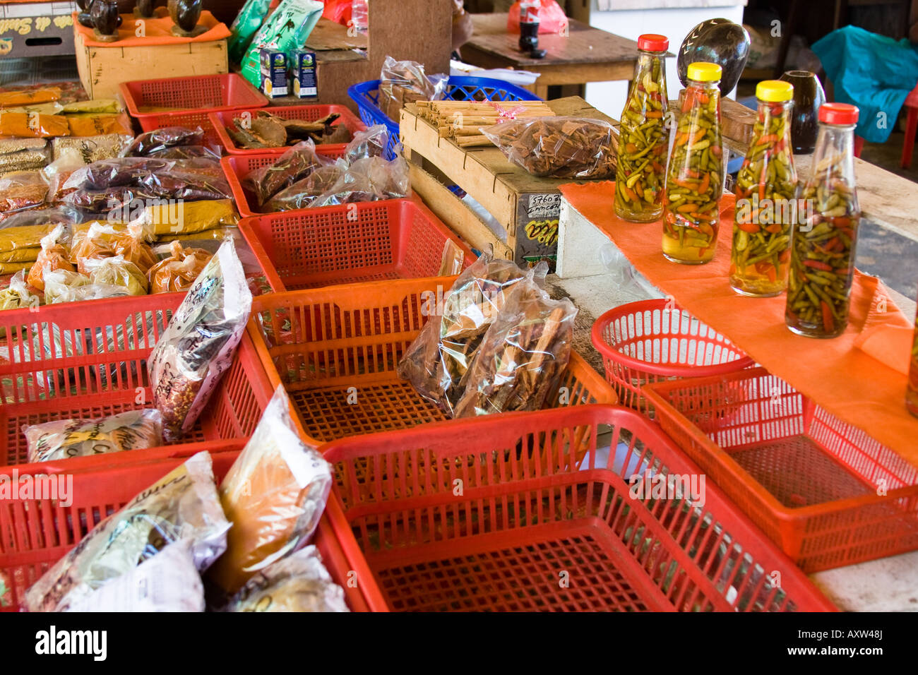 Bare market stall in Victoria market, Seychelles Stock Photo - Alamy