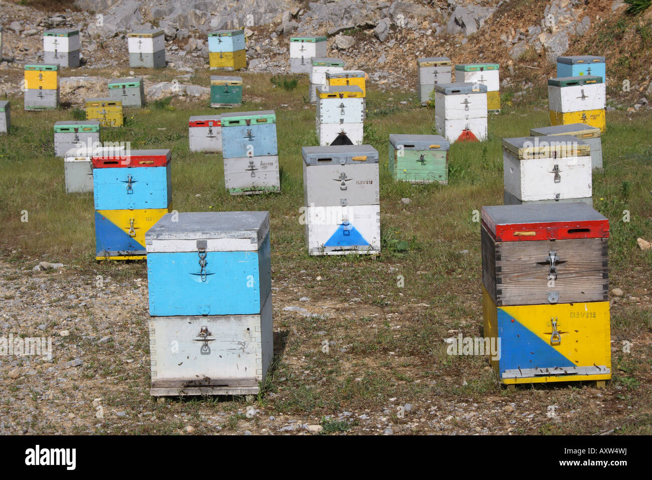 wooden Bee Hives, Crete, Greece, Europe. Photo by Willy Matheisl Stock ...