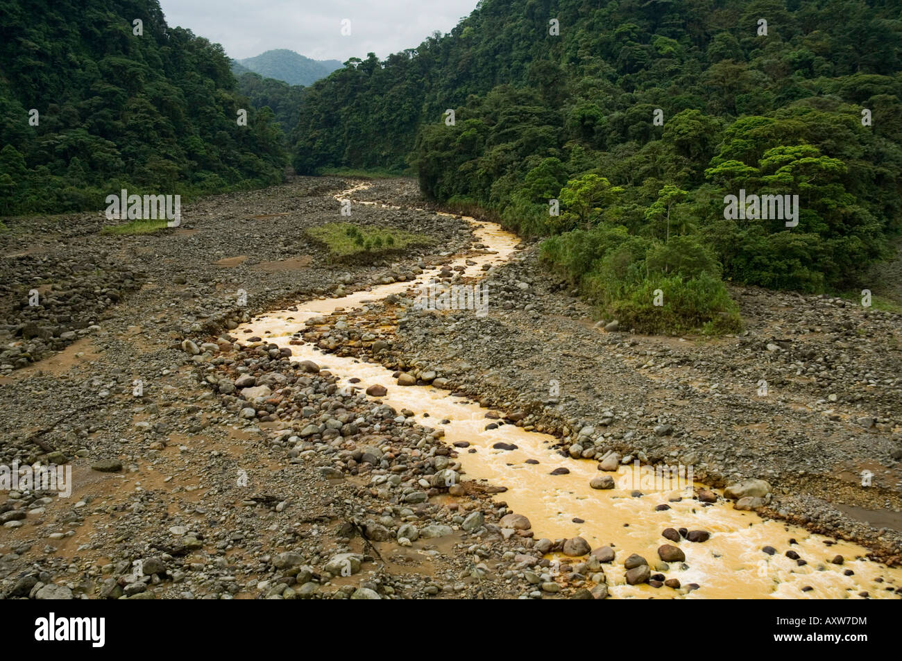 Brown water flowing from river fed with volcanic silt, Costa Rica Stock ...
