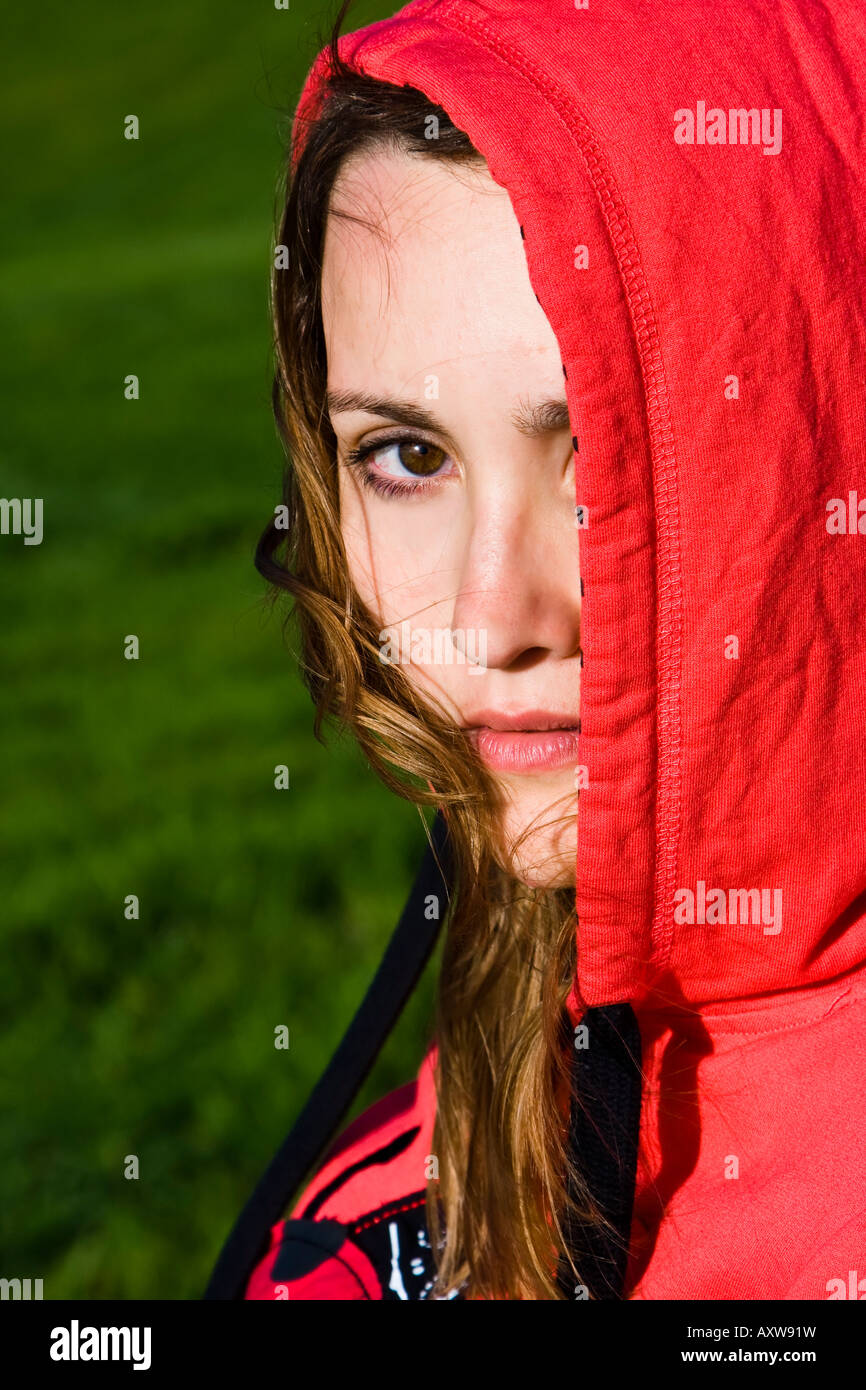 Beautiful woman portrait with red cap Stock Photo - Alamy