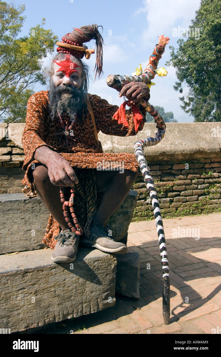 Hindu sadhu sadu holy sacred man at Pashupatinath Tempel cremation area ...