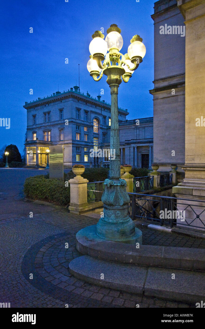 Villa Huegel in the blue hour, Germany, North Rhine-Westphalia, Ruhr ...