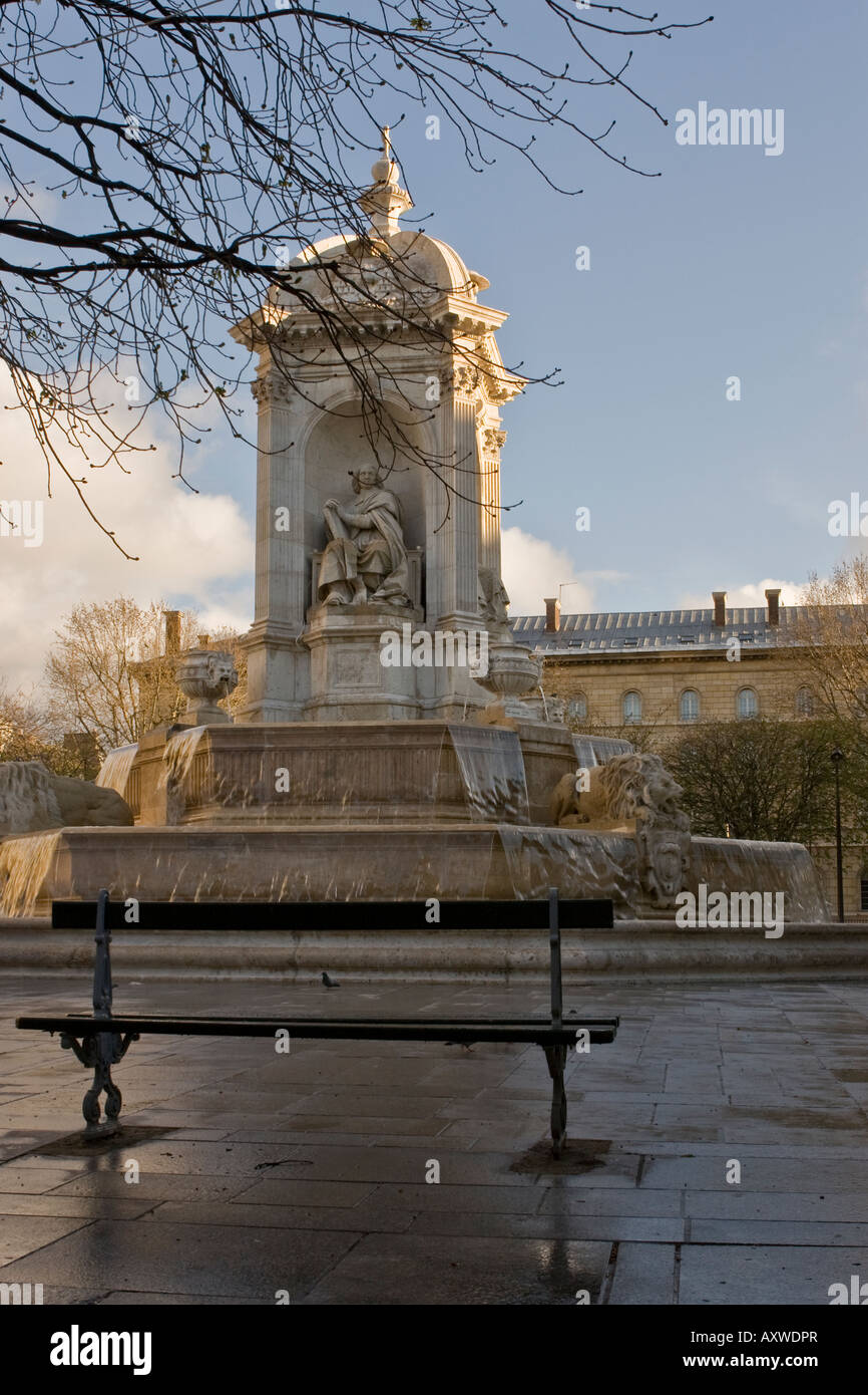 Fountain of the Four Bishops in the middle of the Saint-Sulpice square ...