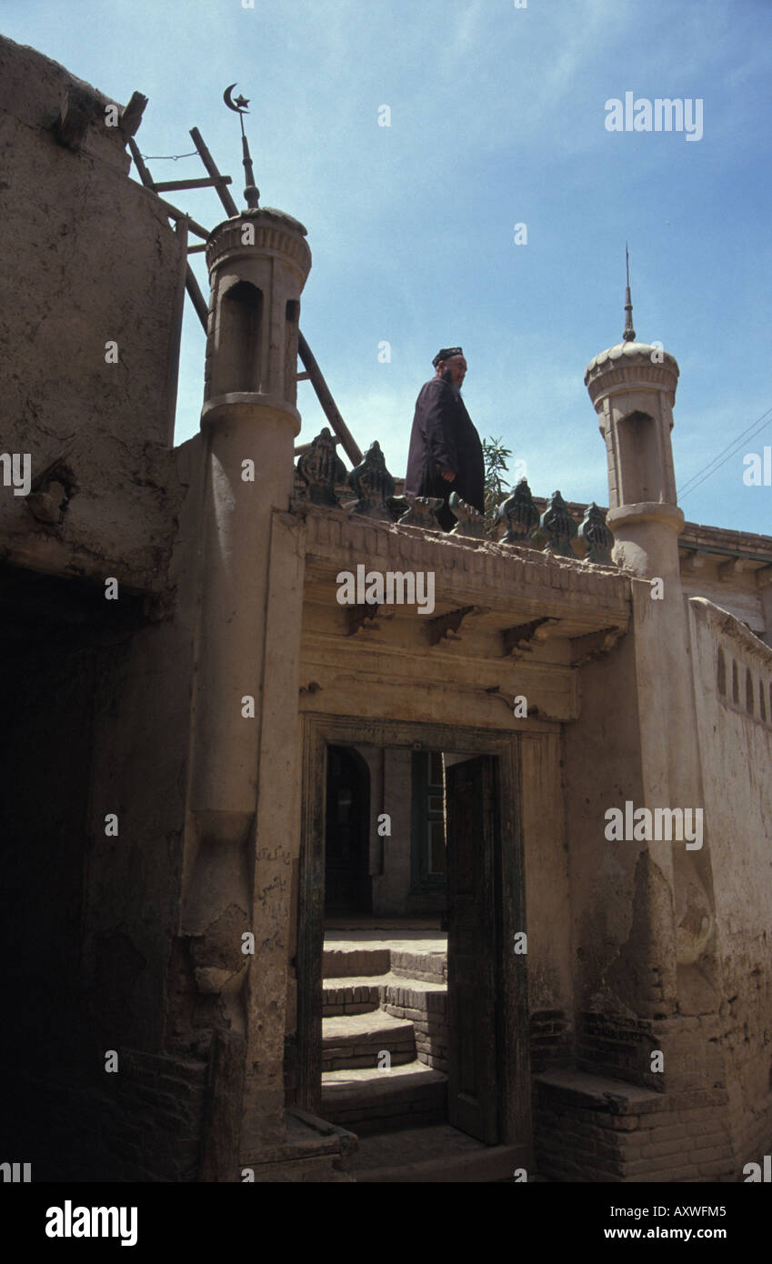 Muslim Uighur elder in adobe Islamic mosque masjid backstreet of ...