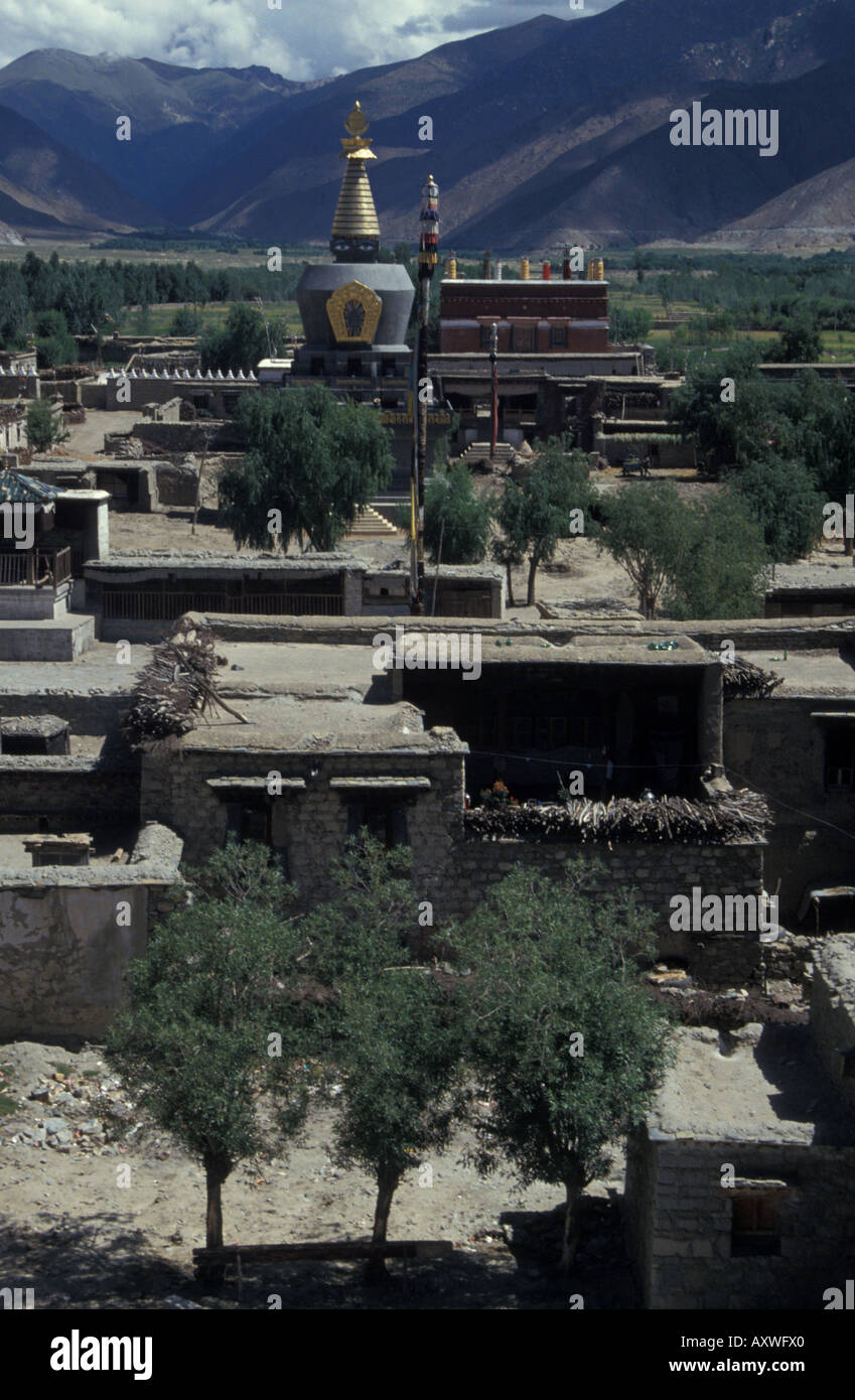 Samye gompa monastery stupa under repair renovation and village ...