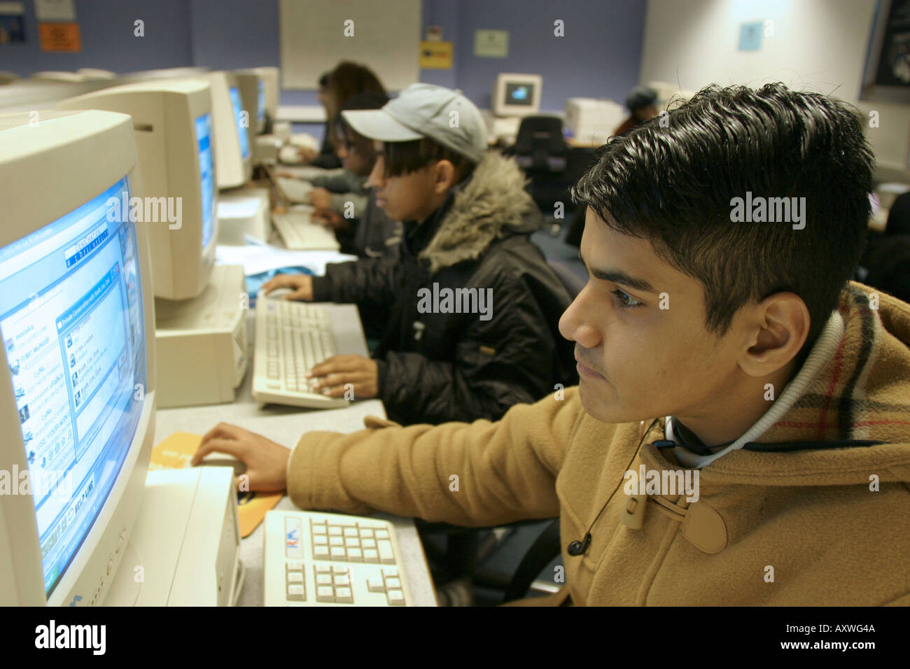 Male Students in sixth form college with computer Stock Photo - Alamy
