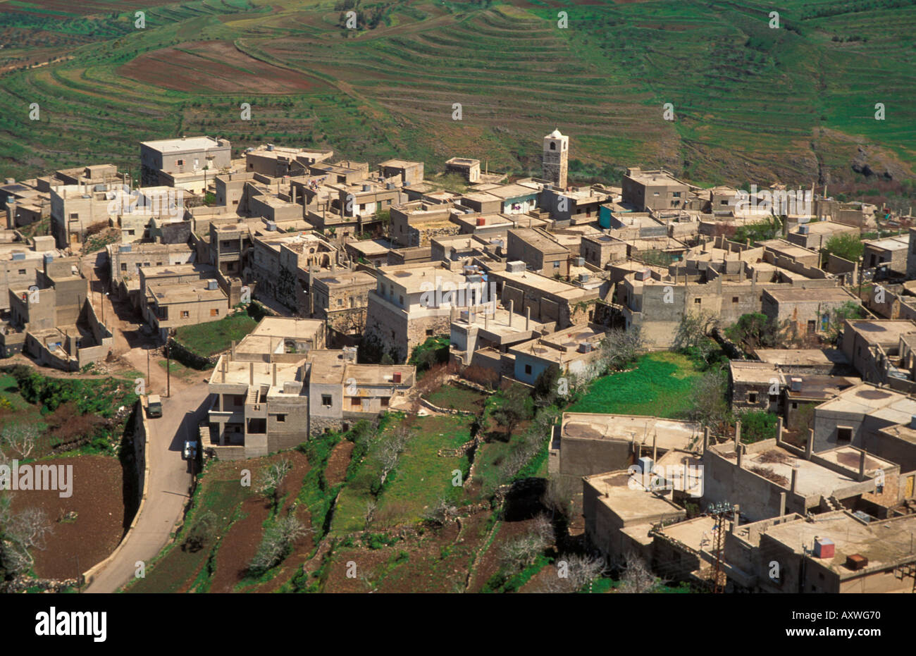 Krak village viewed from Krak des Chevaliers Syria Stock Photo - Alamy