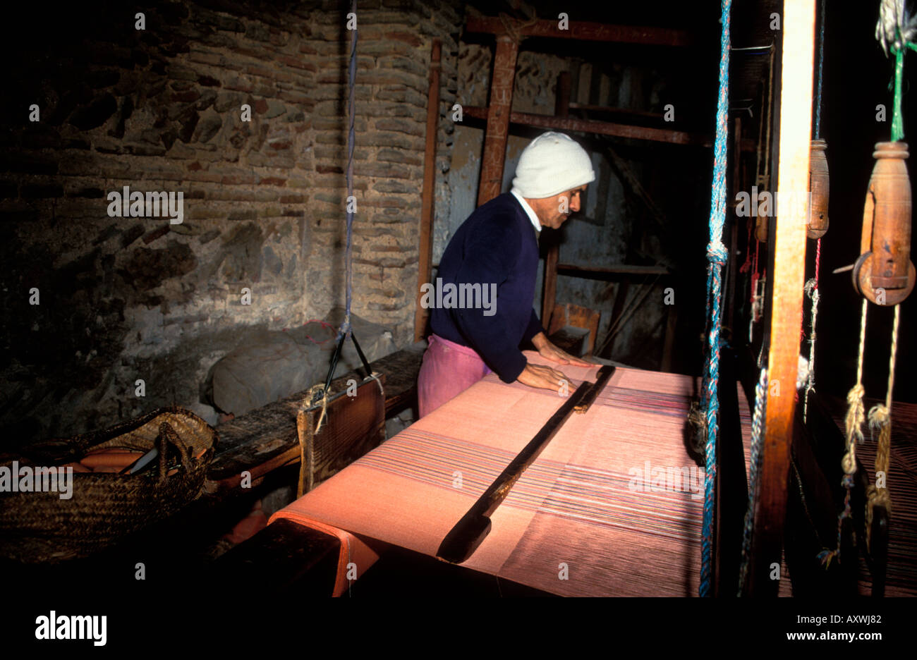 Arab weaving in restored caravanserai Fez Morocco Stock Photo - Alamy