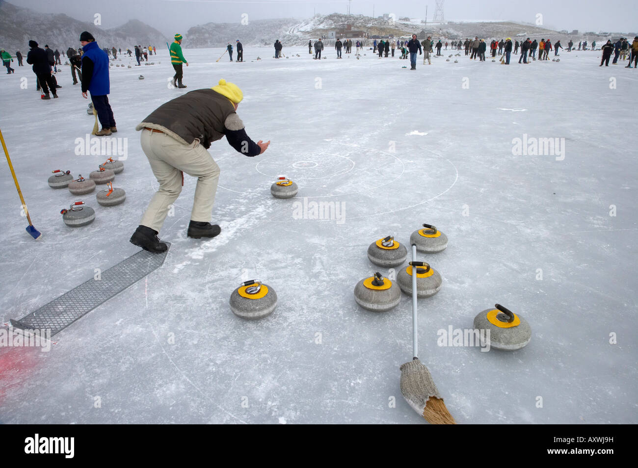 Curling Bonspiel on Frozen Idaburn Dam Oturehua Maniototo Central Otago ...